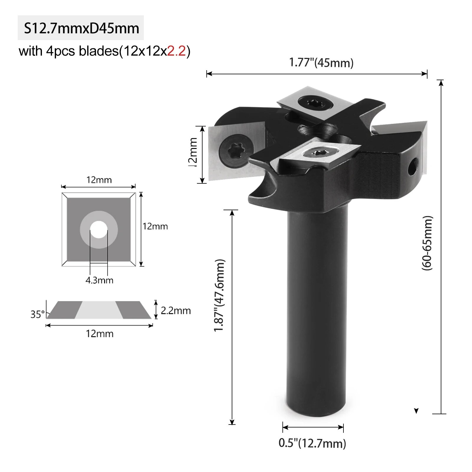 Фреза 6 мм 1/4 8 мм 12 мм 12,7 мм с фрезой, цементированная деревообрабатывающая насадка, сменная дрель для спойлевой доски S12.7mmxD45mm