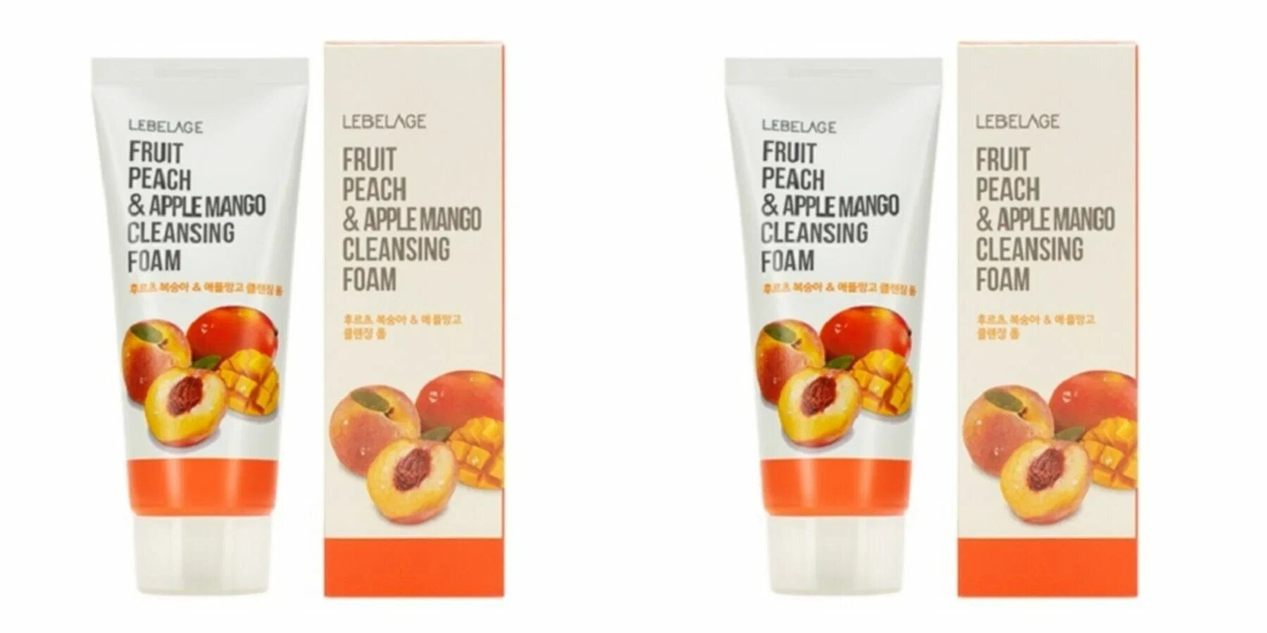 Пенка для умывания Lebelage с экстрактами персика и манго Fruit Peach & Apple Mango Cleansing Foam, 100 мл, 2 шт