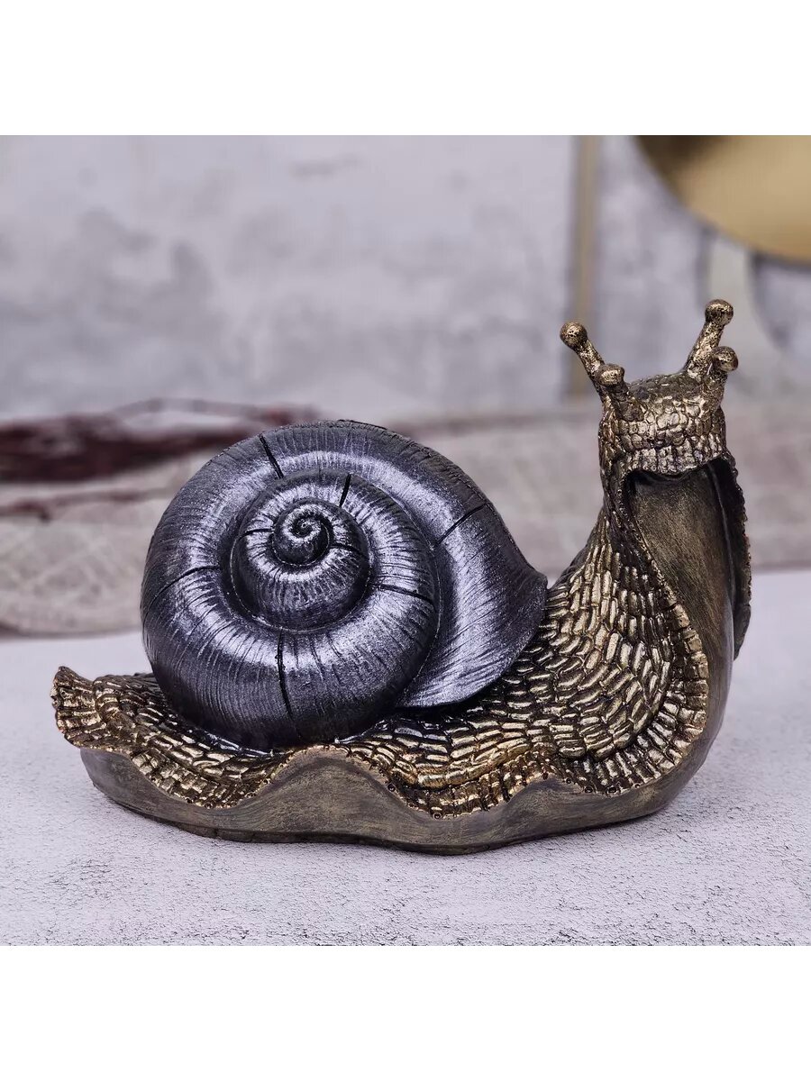 Статуэтка из искусственного камня (полистоуна) Улитка Большая бронзово-серебристая