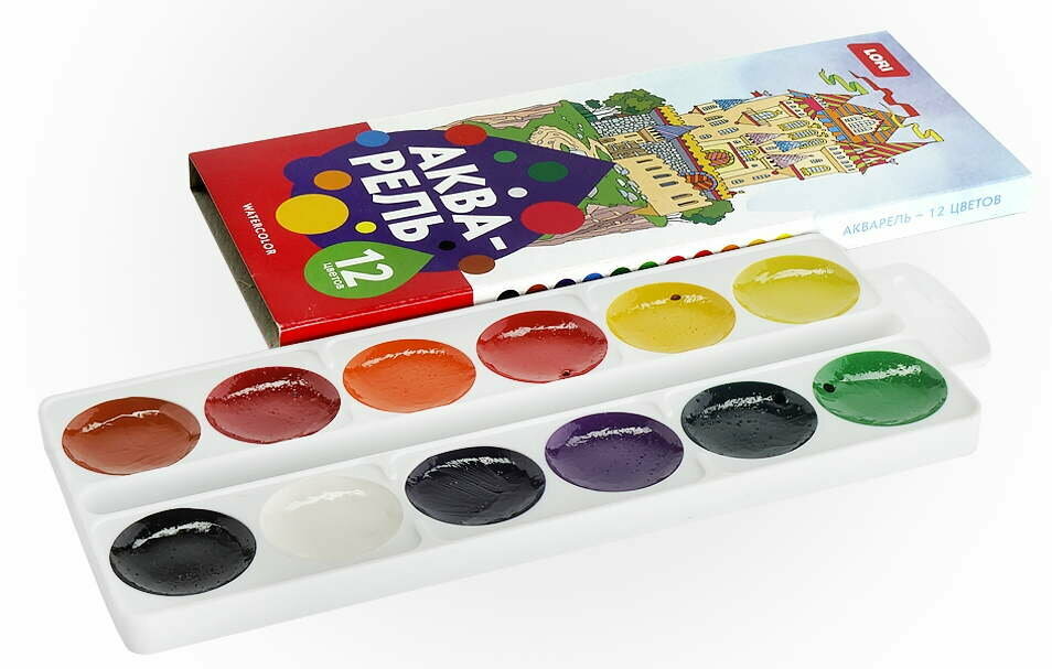 Акварель 12 цветов без кисточки
