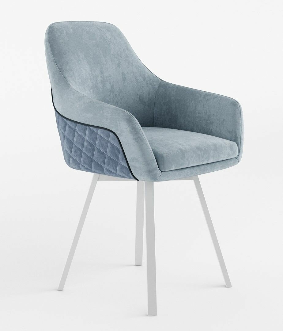 Стул кресло Moby, с поворотным механизмом, мягкий для кухни, белые ножки, цвет голубая ель