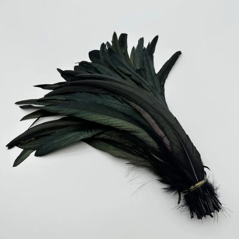 Натуральные перья петуха небесно-голубые 100 шт. Черный, 30-35cm, Black