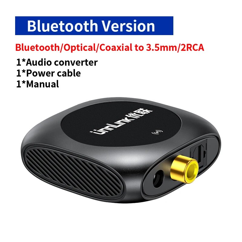 Unnlink Bluetooth аудиоконвертер Optical/Coaxial to 3.5mm/2RCA, Audio Converter