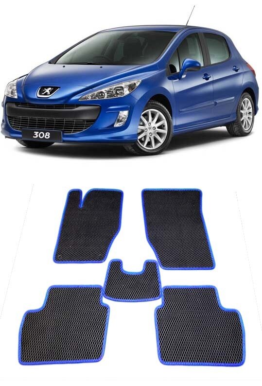 Ева коврики Peugeot 308 I 2008 - 2015/ Ева ЭВА сота/ цвет Черный c черной окантовкой / EVA Smart / коврики в салон автомобиля Пежо