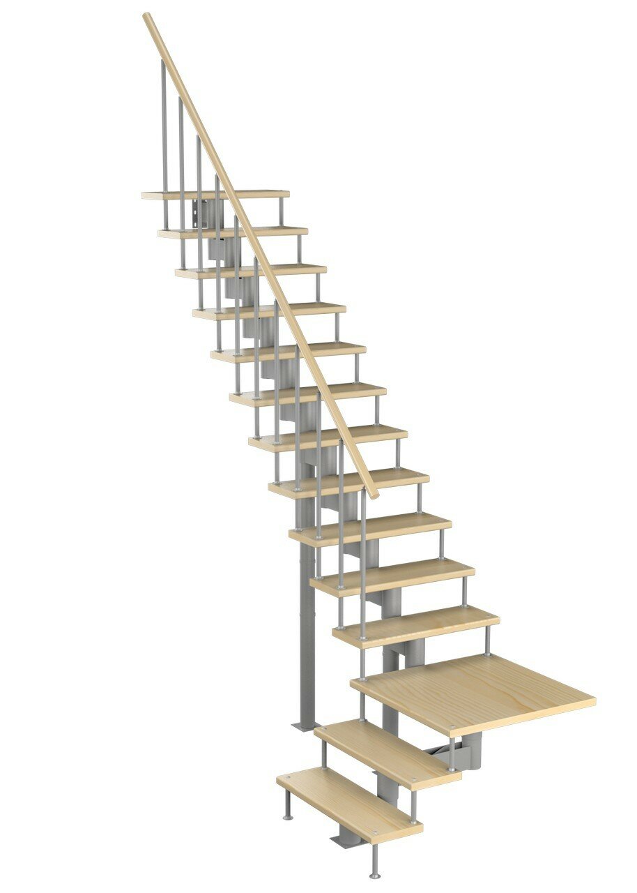 Модульная лестница Статус 225 3150-3290, Серый, Сосна, Крашеная