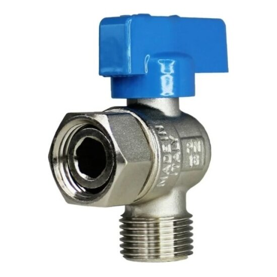Кран шаровой Elsen , 3/4", 3/4", НВ, угловой, ручка-флажок синяя с НГ