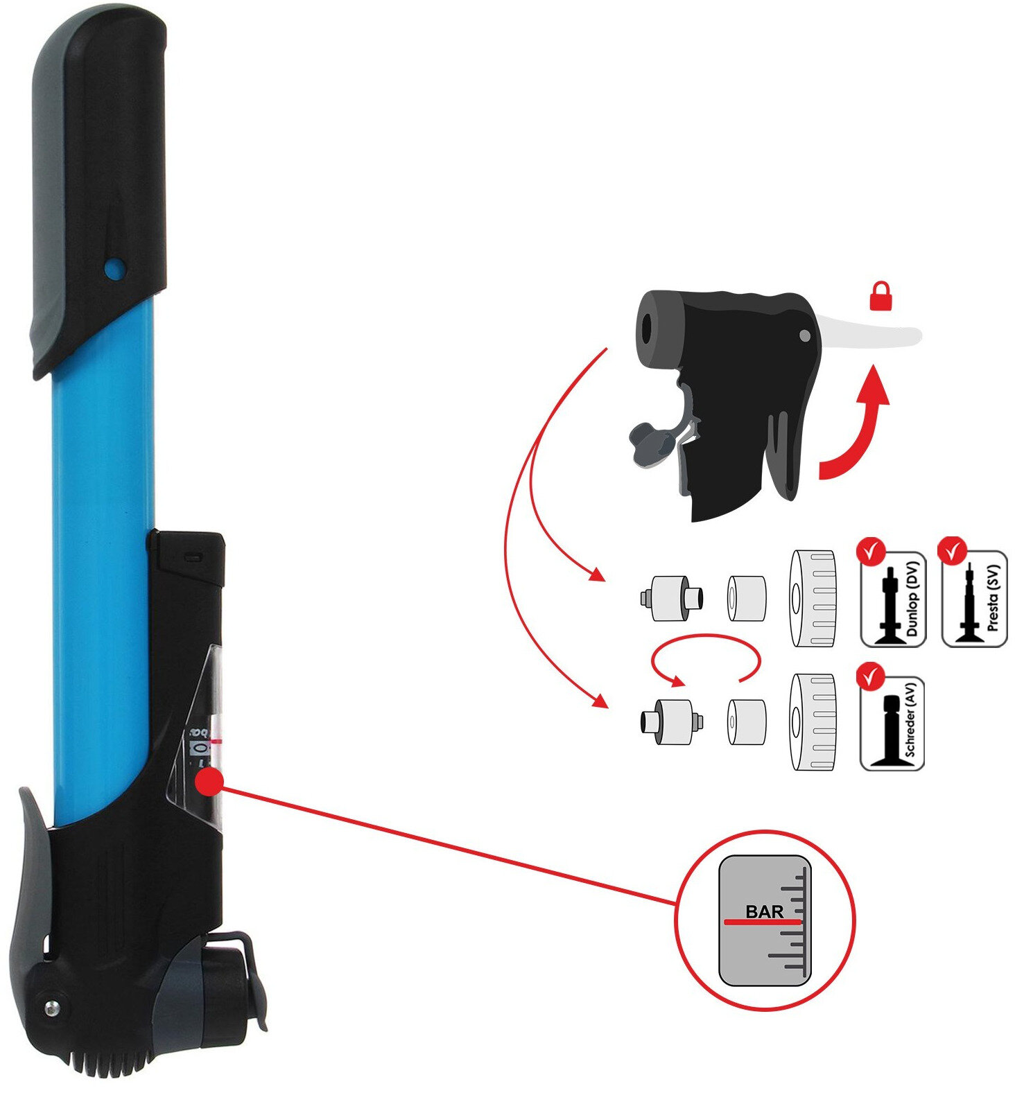 Ручной насос для накачивания колес велосипеда Dream Bike с манометром, маленький компактный велонасос для накачки мячей и надувания пвх изделий, цвет синий