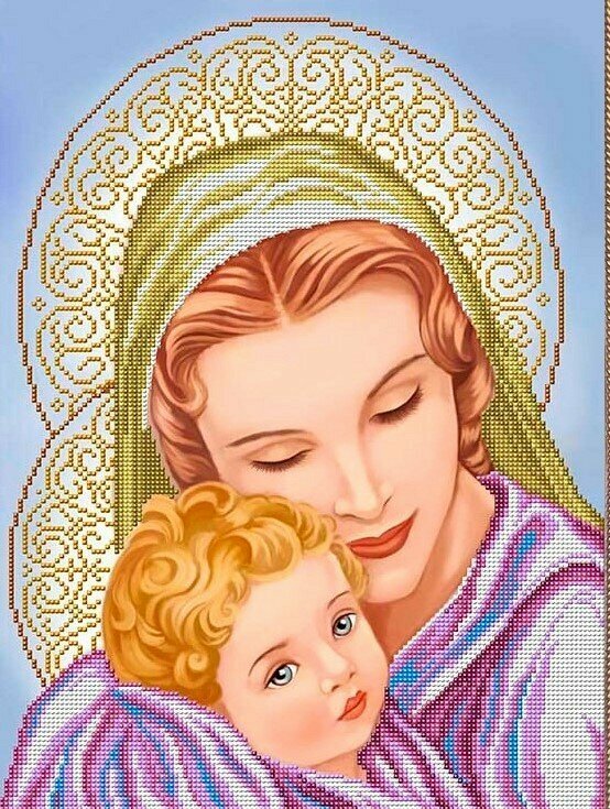 Ткань с рисунком для вышивания бисером Благовест К-3119 Мамина любовь и нежность, 30 х 40 см (Бисер в комплект не входит.)