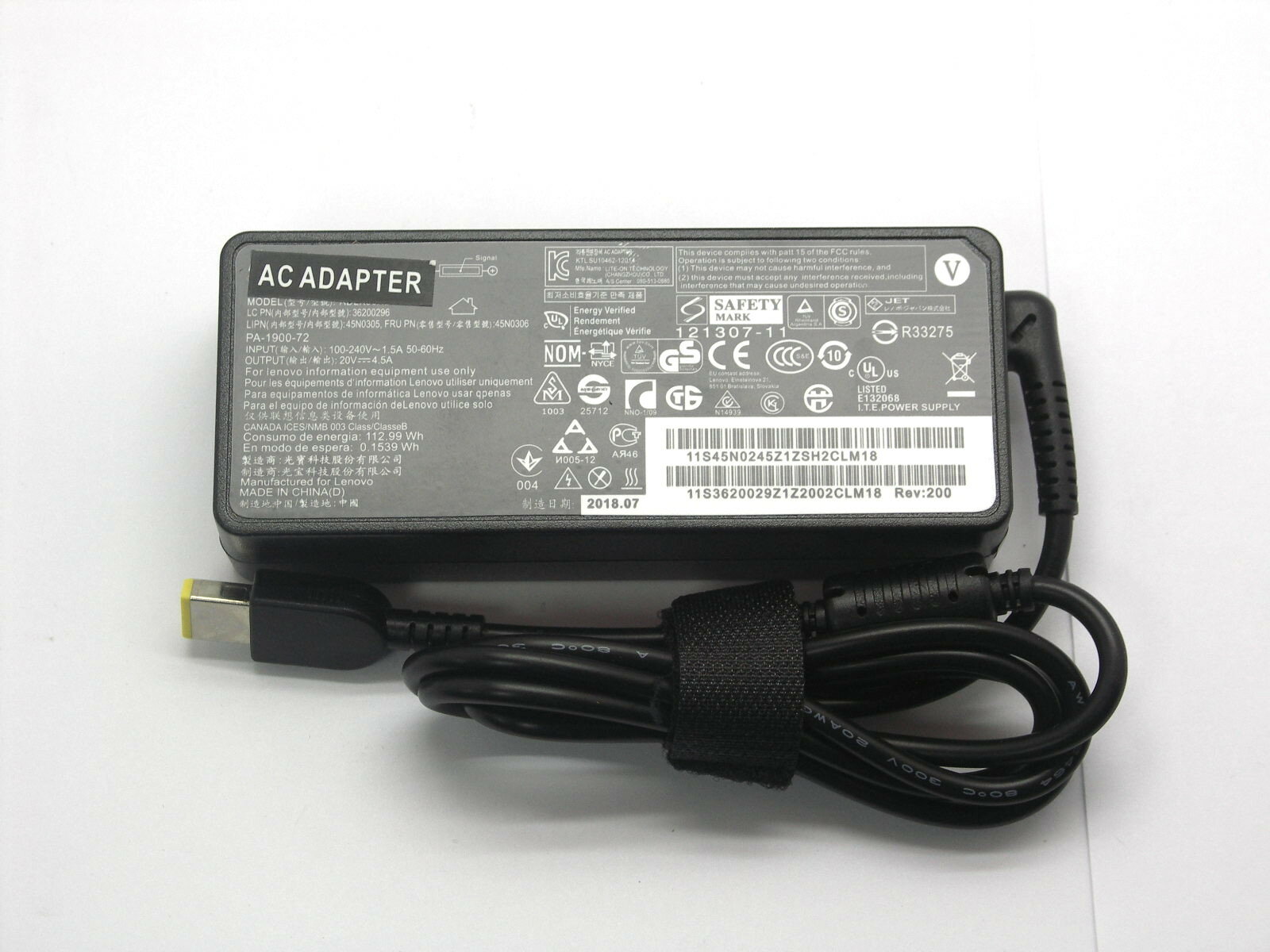 Блок питания для Lenovo 20V/4,5A 90W, разъем прямоугольный с иглой, с кабелем в розетку, ADP-LE-26