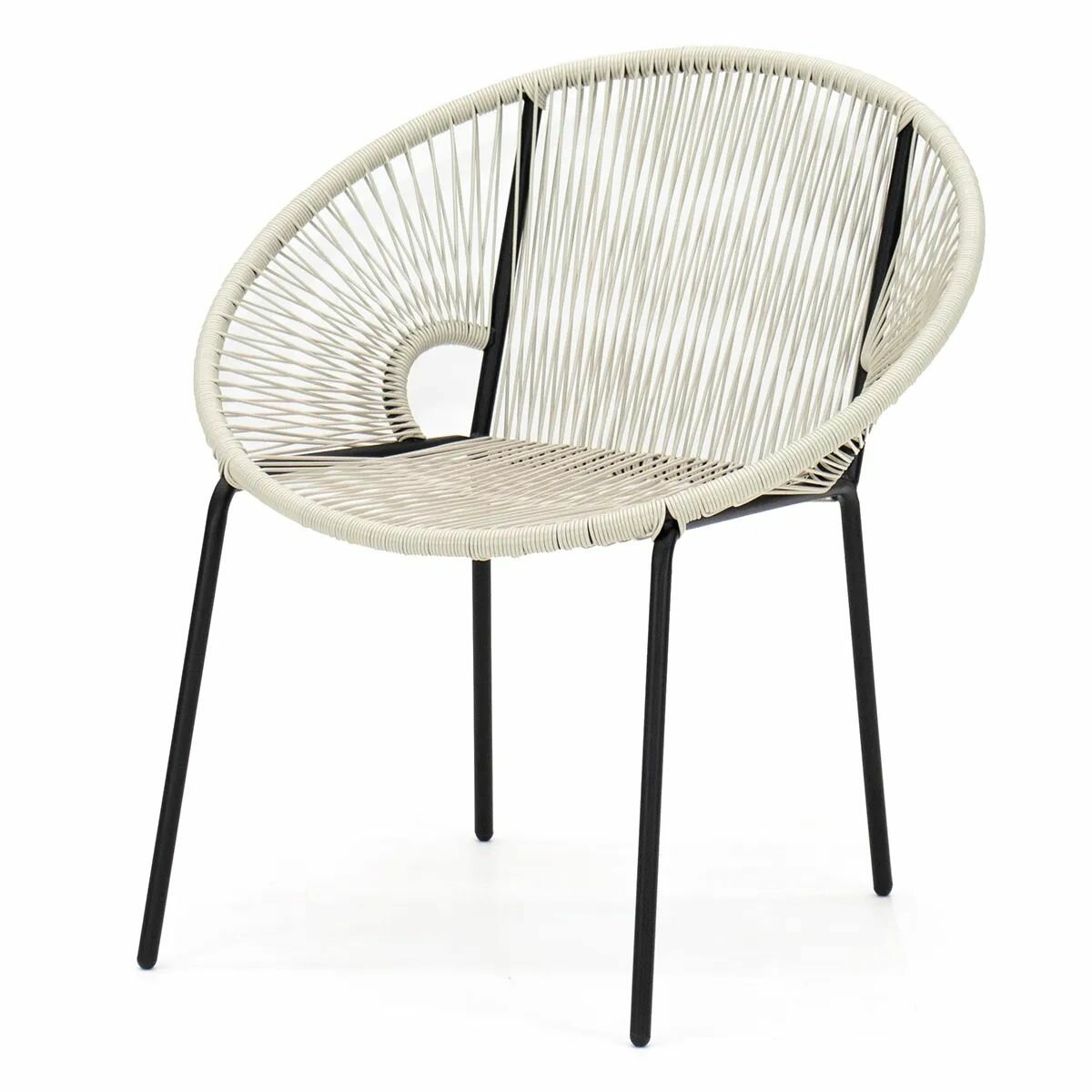 Стул KORNERA "Луна", каркас черный, искусственный ротанг светло-серый