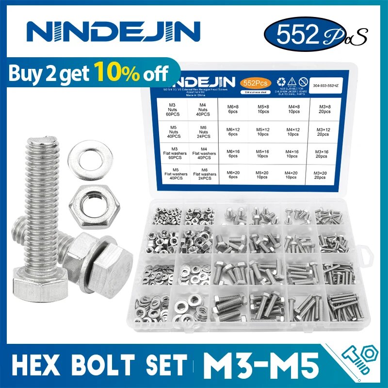 Набор болтов NINDEJIN из нержавеющей стали m3 m4 m5 m6