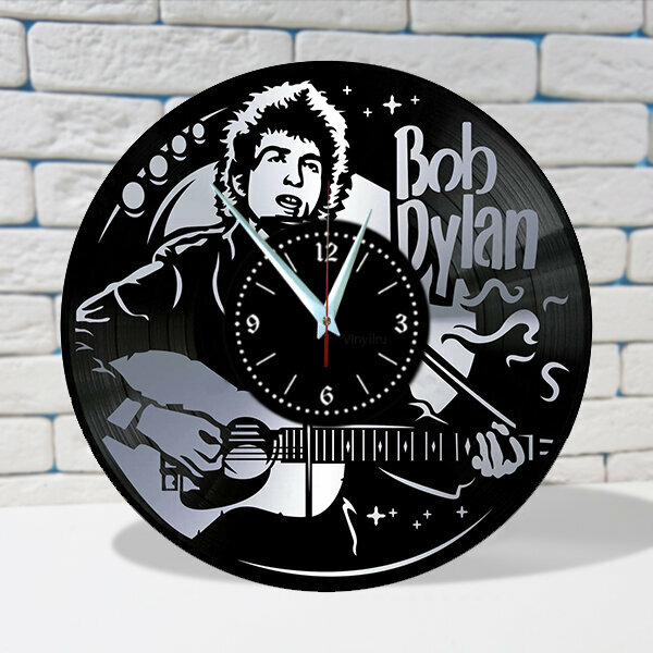 Настенные часы из виниловой пластинки Bob Dylan серебрянная подложка