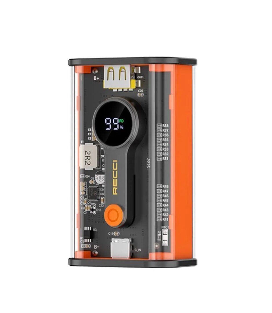 Внешний аккумулятор Recci Mars Series Led Digital Display, 10000 mAh, PD20W/SCP 22.5W + Кабель зарядки, Punk Orange