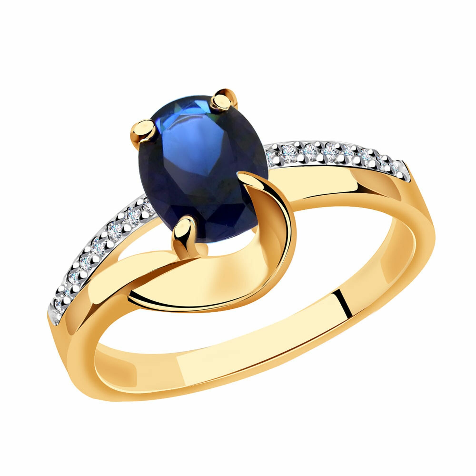 Кольцо, красное золото, 585 проба, фианит, корунд