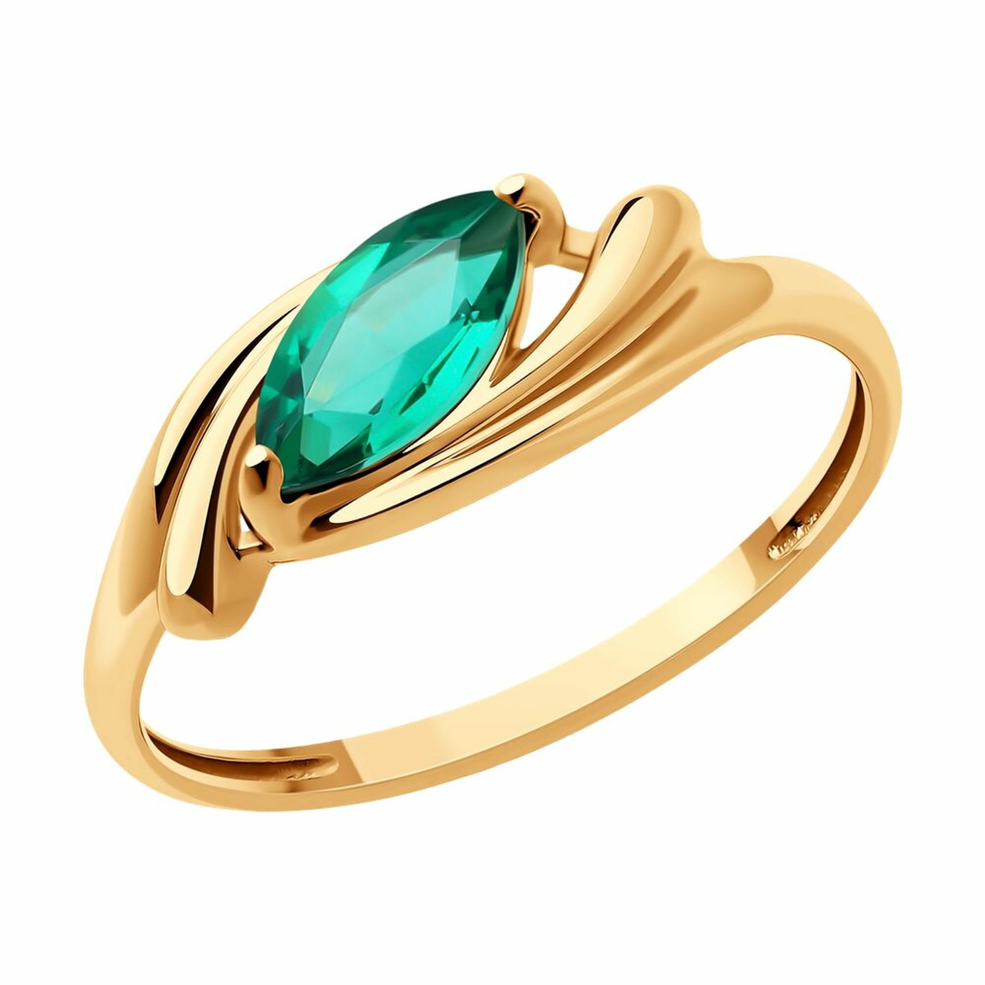 Кольцо, красное золото, 585 проба, изумруд синтетический