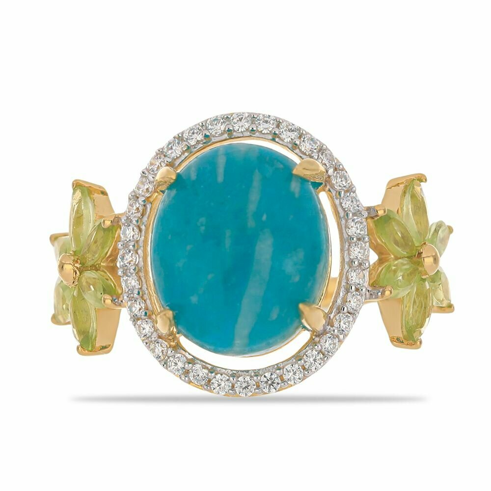 Кольцо, серебро, 925 проба, амазонит, перидот