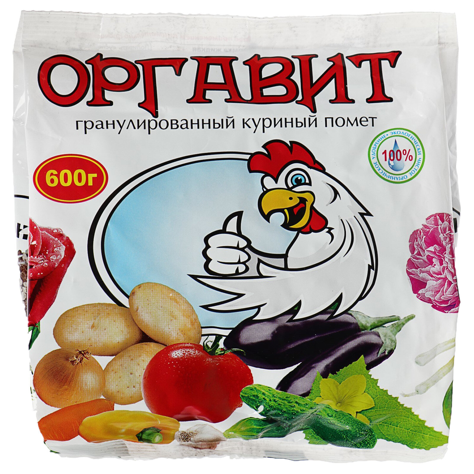 Оргавит куриный, удобрение органическое гранулированное универсальное для почвы, 600 г