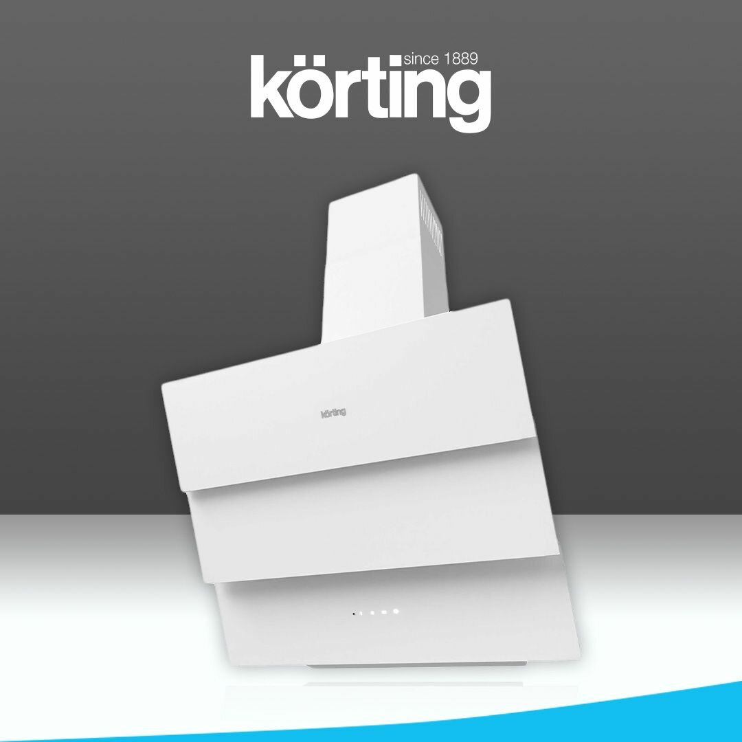Наклонная вытяжка Korting KHC 68073 GW ширина 60 см, производительность 850 м3/ч, 3 скорости, сенсор, белая