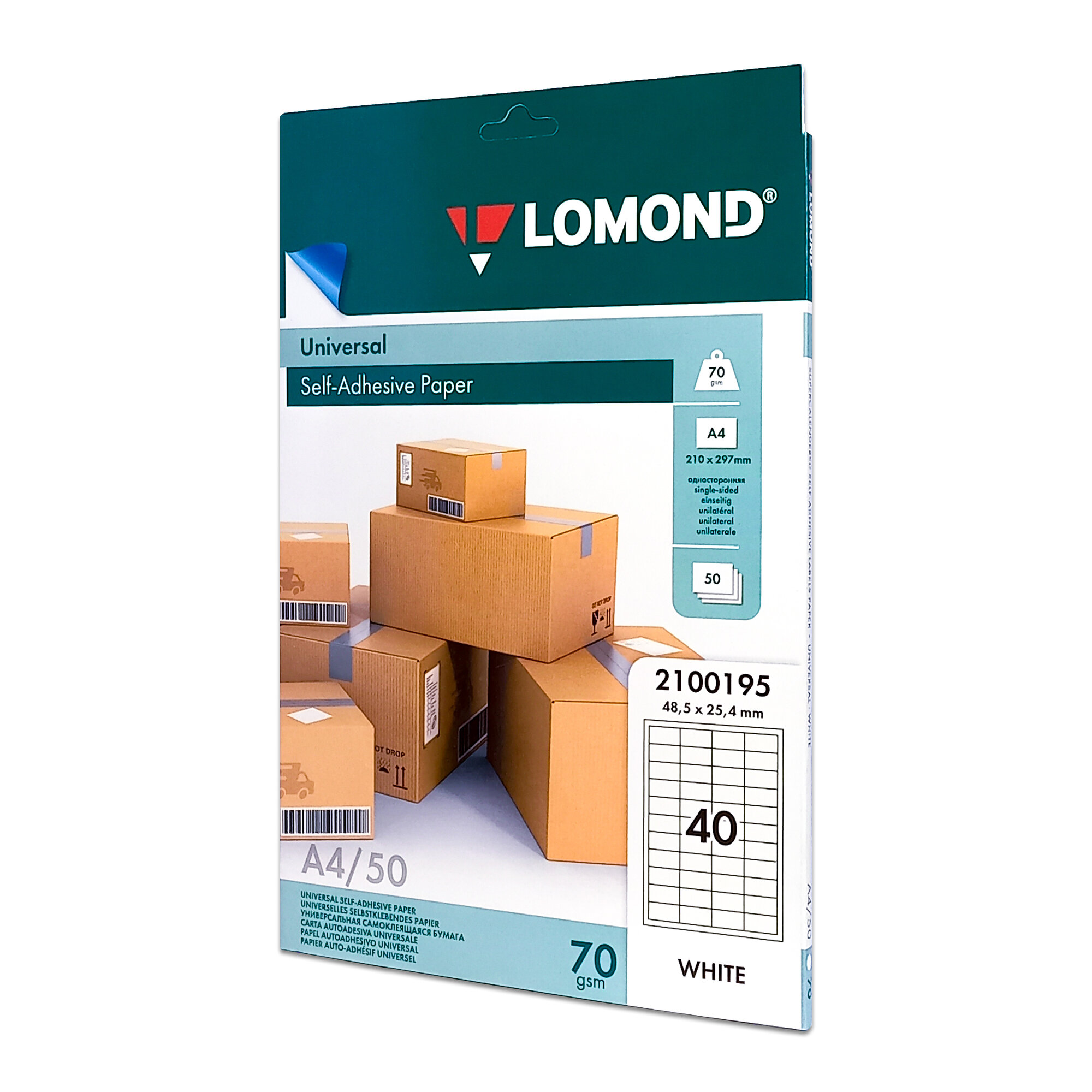 Бумага с клеевой основой Lomond А4, 70 г/м2, 50 листов (40-делений: (48х25)мм, матовая, белая)