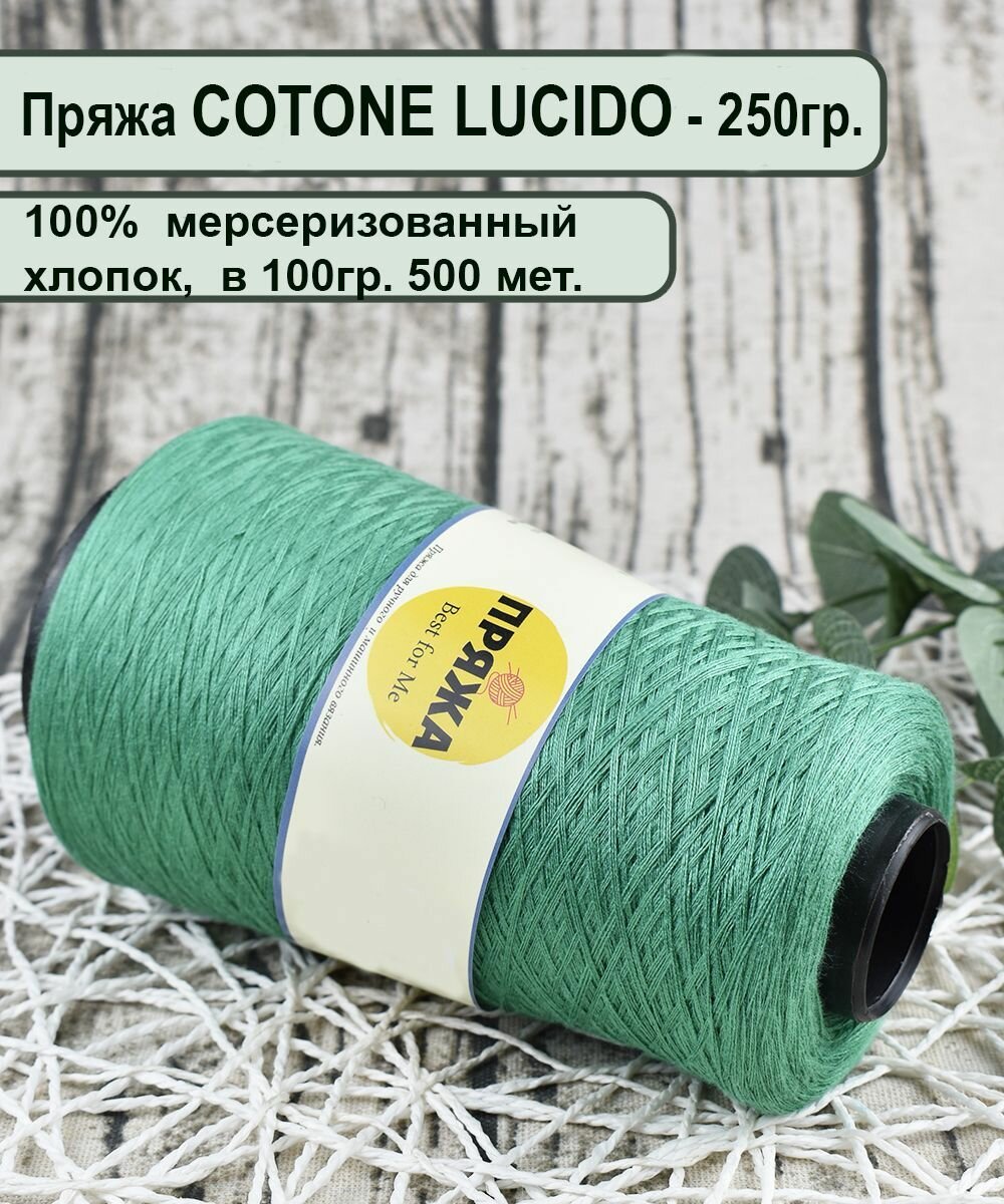 Пряжа COTTONE LUCIDO 100% египетский мерсеризованный хлопок, 100гр./500м цв.882 зеленый ЛУГ (вес 250гр)