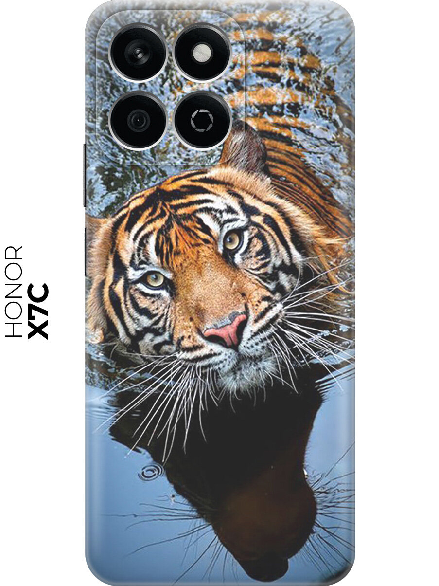 Силиконовый чехол на Honor X7C с принтом "Тигр купается"