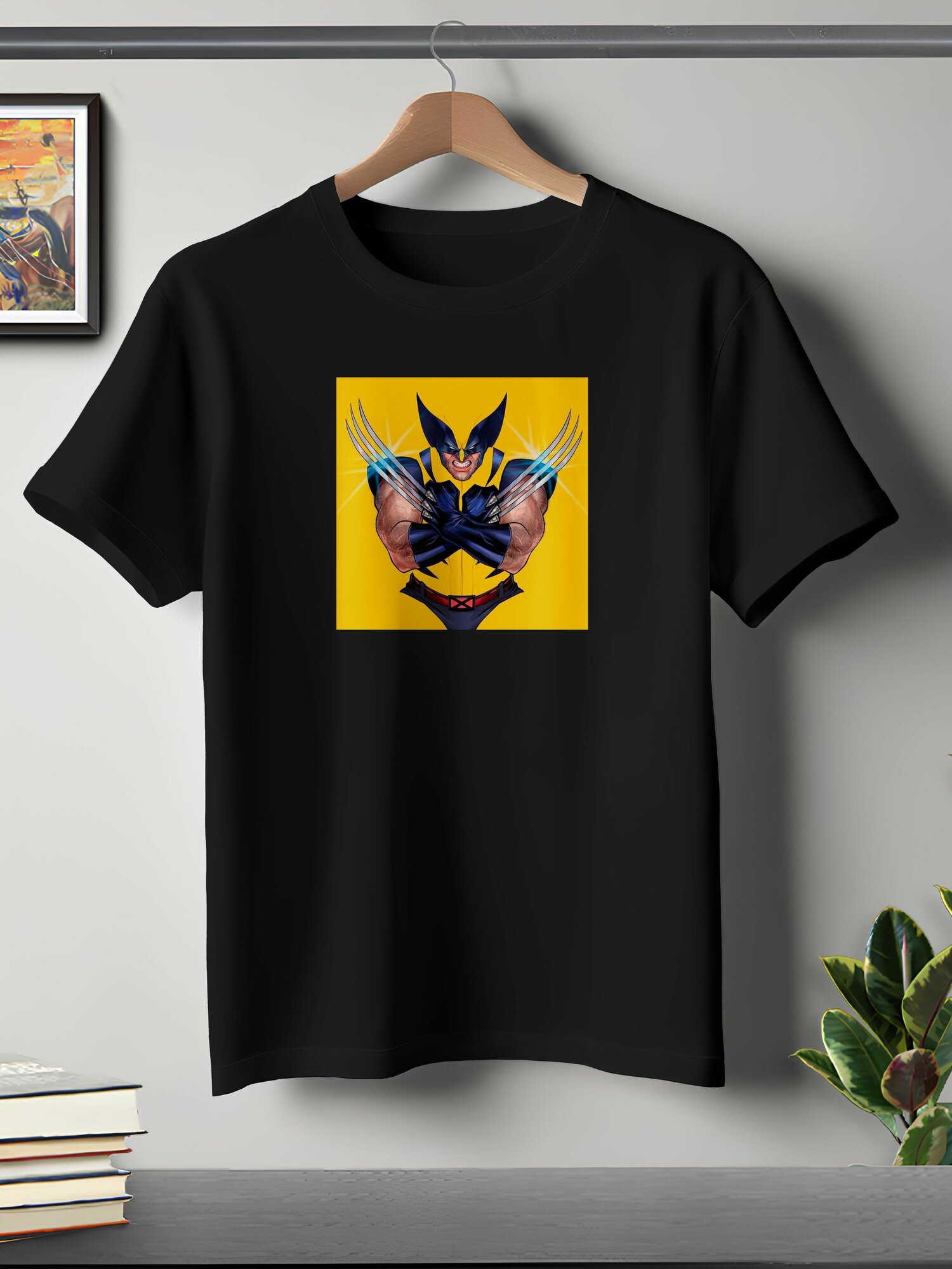 Футболка ONEQ унисекс 50-52 (XL) размер с принтом Россомаха, черная