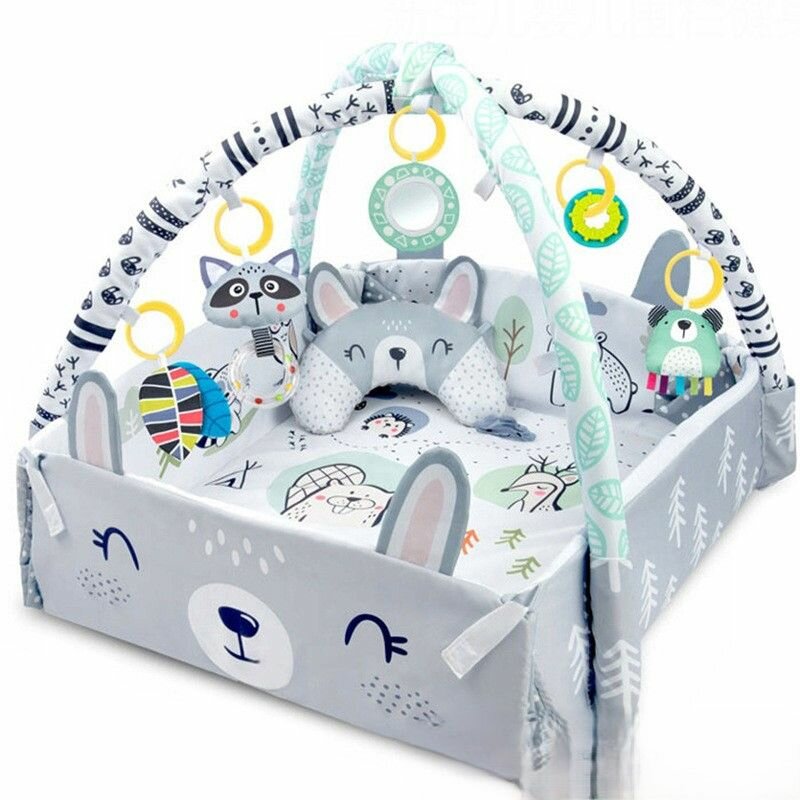 Развивающий игровой коврик для новорожденного с дугами и игрушками, детский коврик с игрушками для малышей, серый