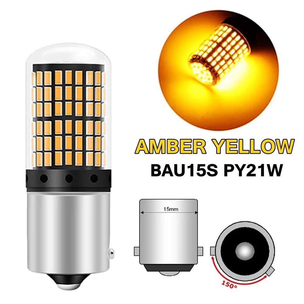 2 шт, 1156 BA15S P21W PY21W BAU15S T20 W21W WY21W, супер яркие 144 светодиодные лампы, CANBUS, автомобильные указатели поворота, лампа автоматического заднего хода, 12 В BAU15S PY21W Yellow