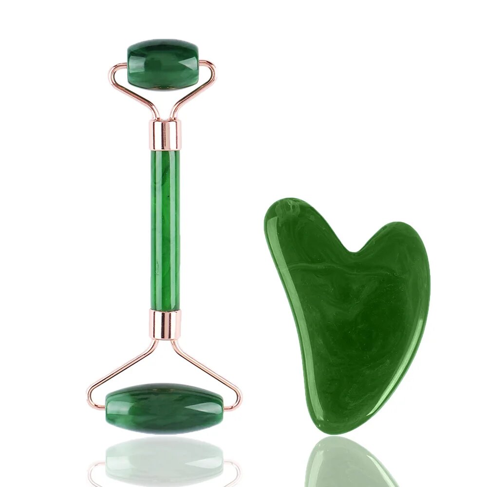 Набор для массажа лица Jade Roller и Gua Sha Green Set