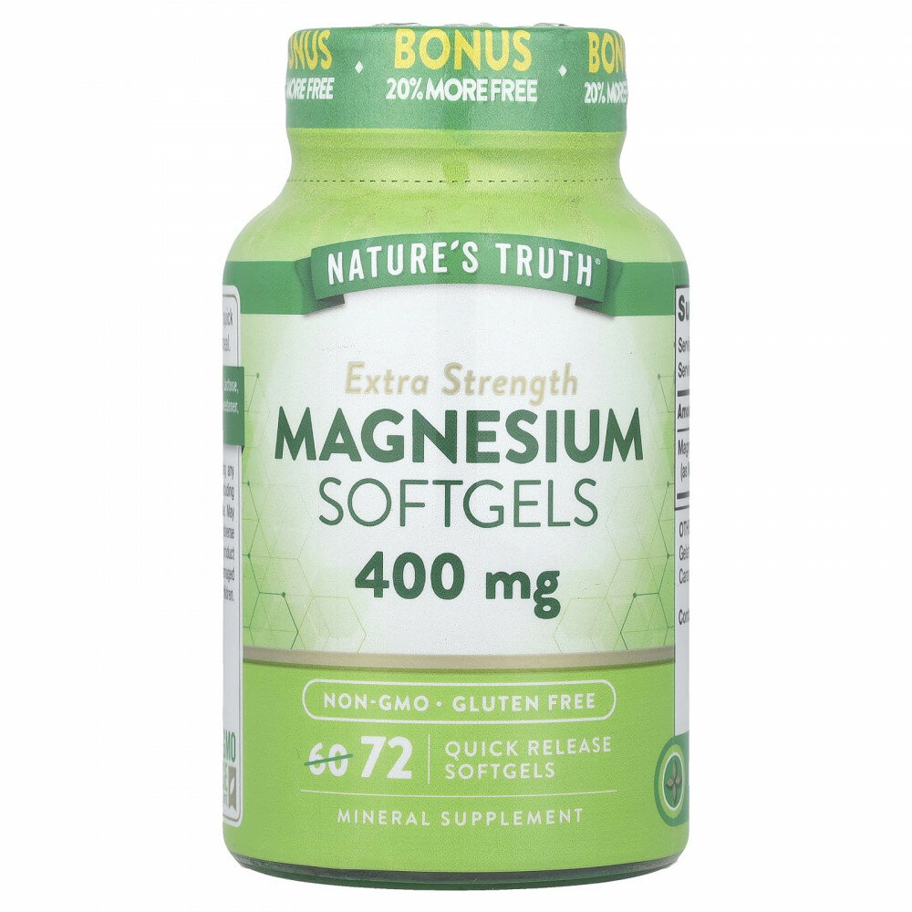 Nature's Truth, магний, 400 мг, 72 капсулы с быстрым высвобождением