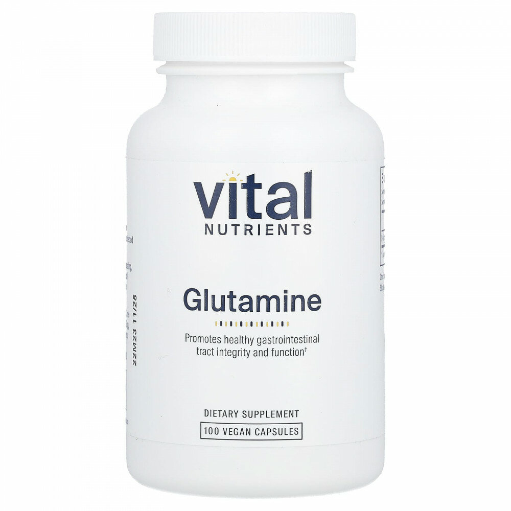 Vital Nutrients, глутамин, 100 веганских капсул (850 мг в 1 капсуле)