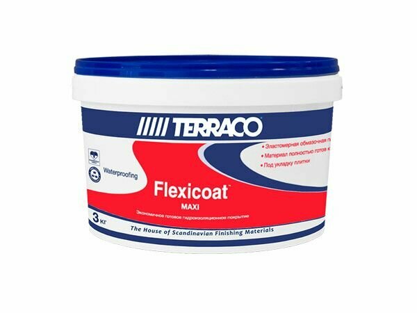 TERRACO FLEXICOAT MAXI покрытие гидроизоляционное, акриловое для сан узлов, белое (3кг)