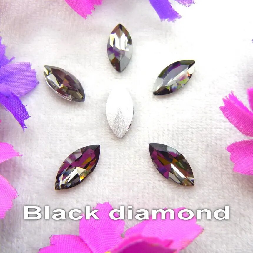 Стеклянные кристаллы Navette SNCRYSTAL для декорирования Черный, 7x15mm 20pcs, A4 Black diamond