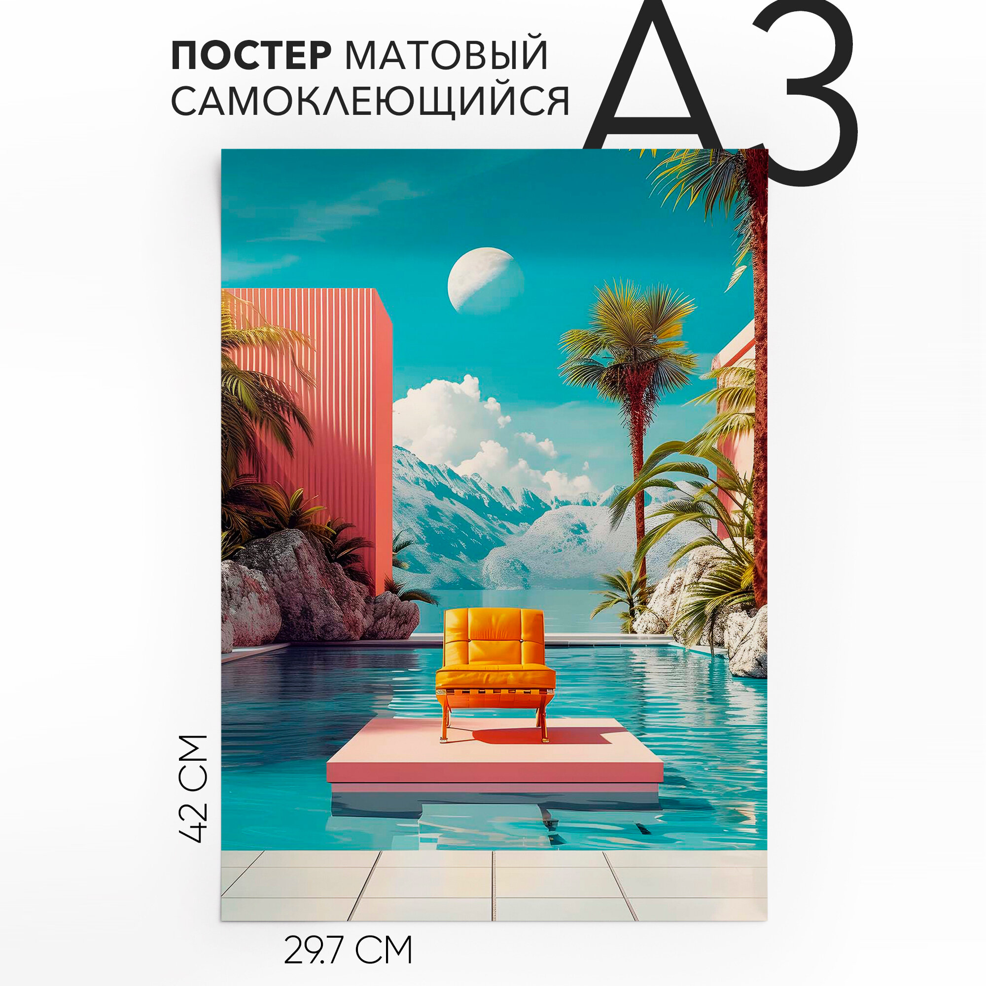 Постеры для комнаты самоклеящийся A3 Бассейн, влагостойкий, для декора