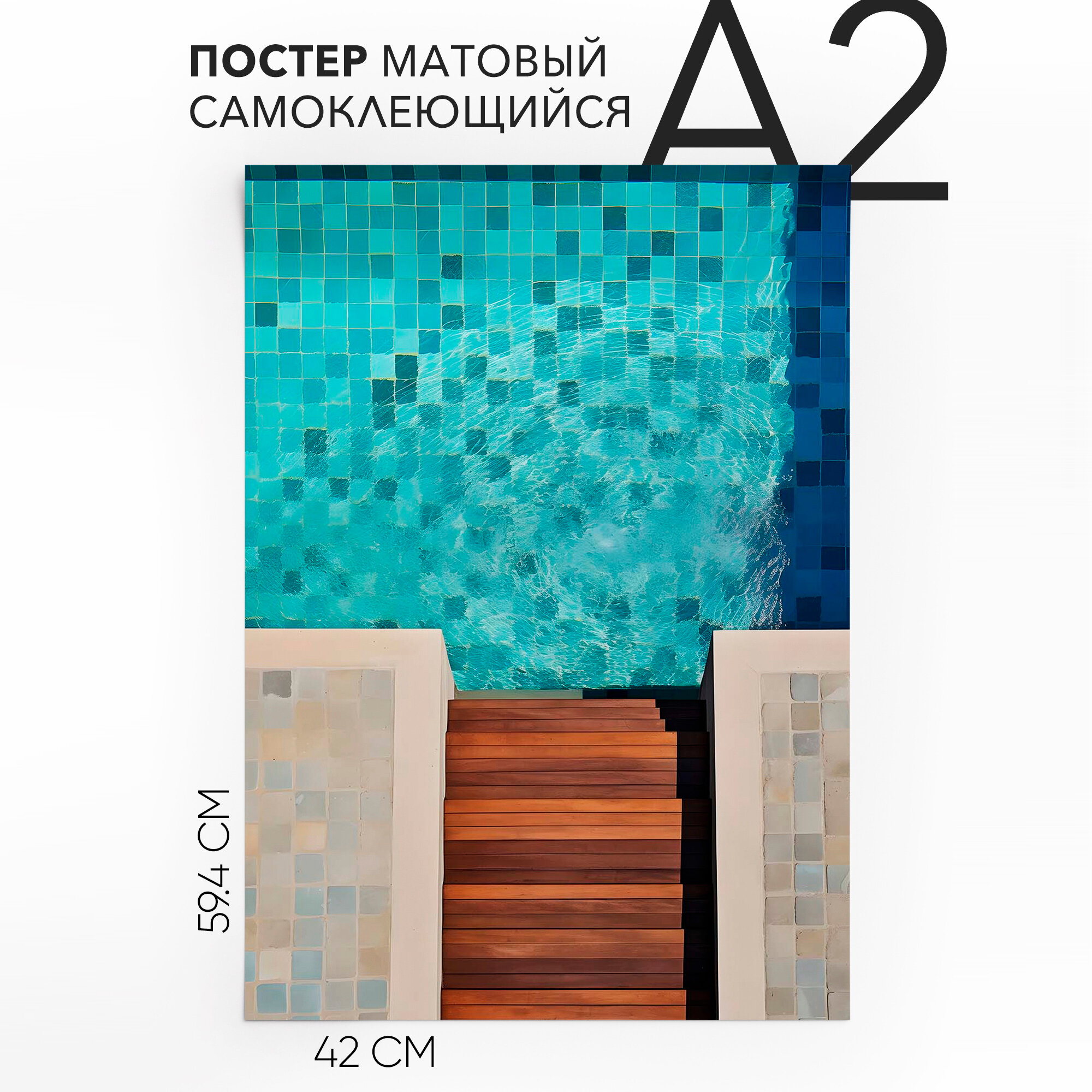 Интерьерные постеры на стену самоклеящийся, большой A2 Бассейн, влагостойкий, для декора