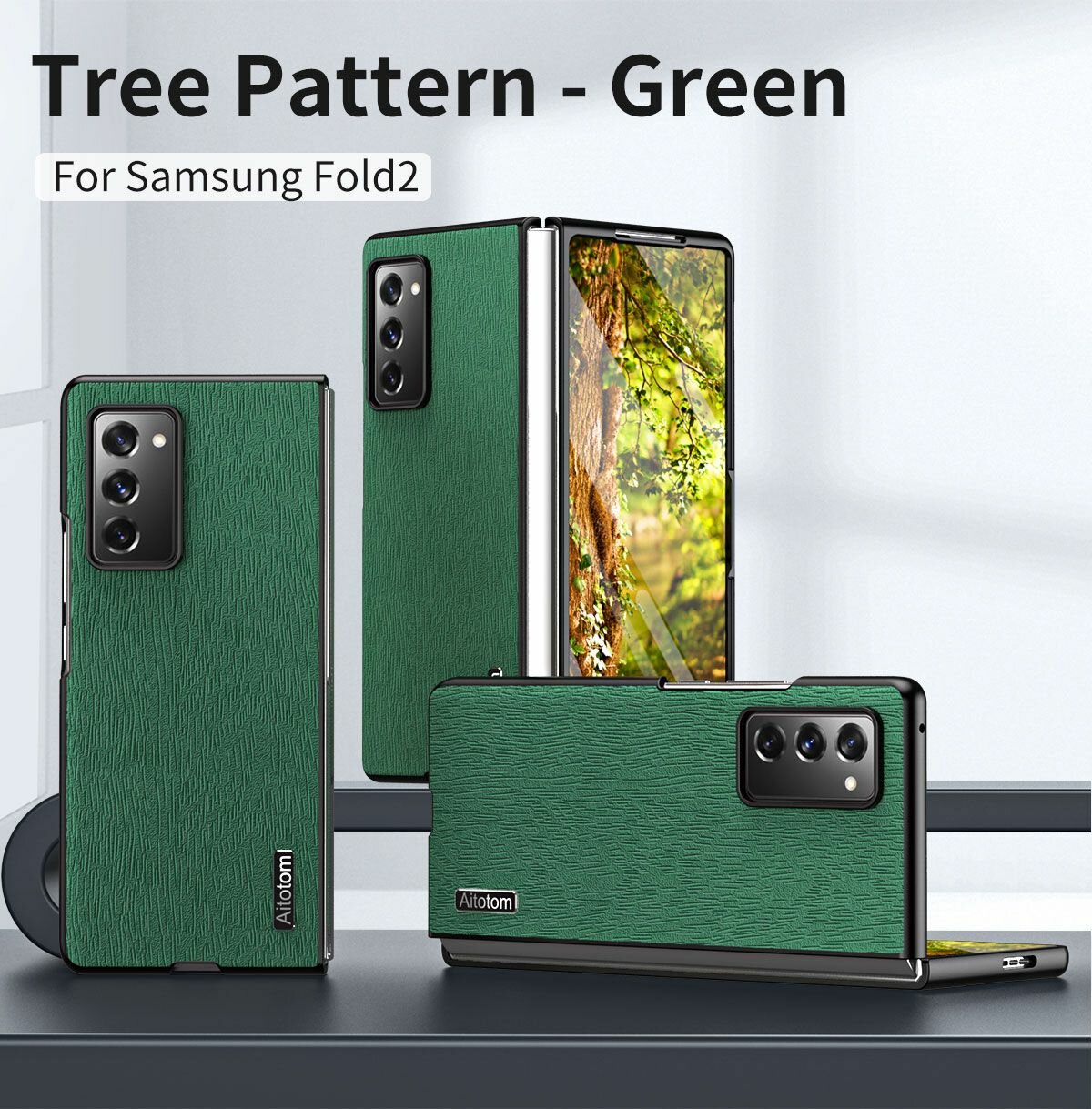 Чехол для Samsung Galaxy Z Fold2 (Самсунг галакси З Фолд2) с кожаный текстурой дерева, защитой от отпечатков пальцев , полной защитой линз