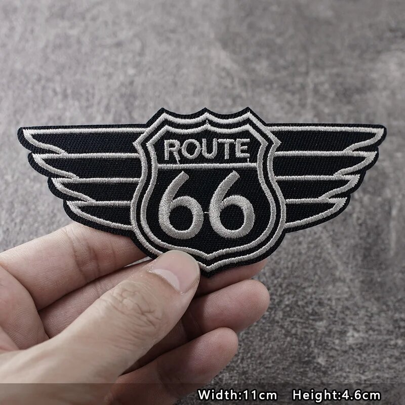 Черная нашивка Route 66 с крыльями, 11х4.6 см