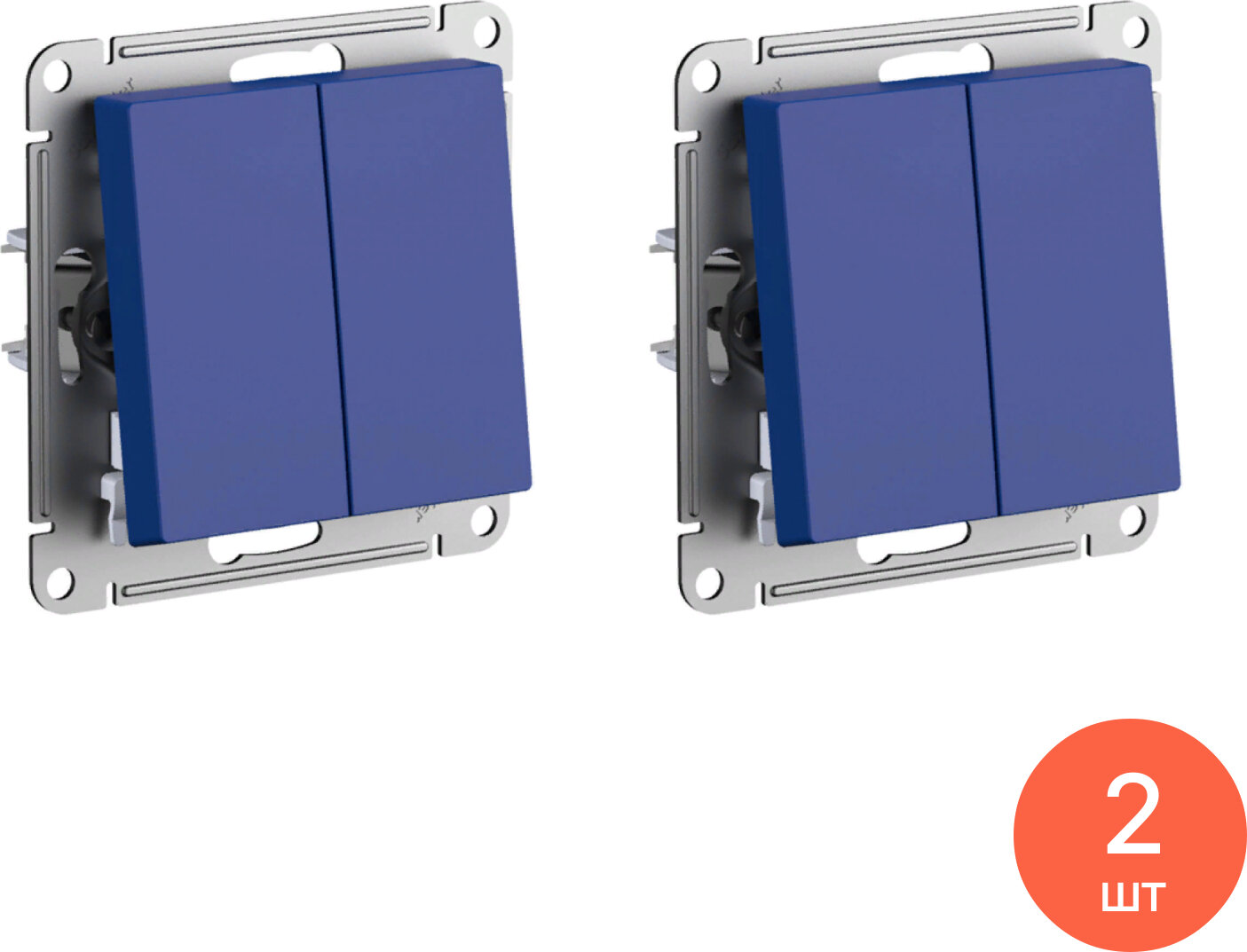 Выключатель Systeme Electric / Систем Электрик AtlasDesign механизм с самовозвратом схема 2, 10А аквамарин 71х40мм двухклавишный, ATN001117 / переключатель (комплект из 2 шт)