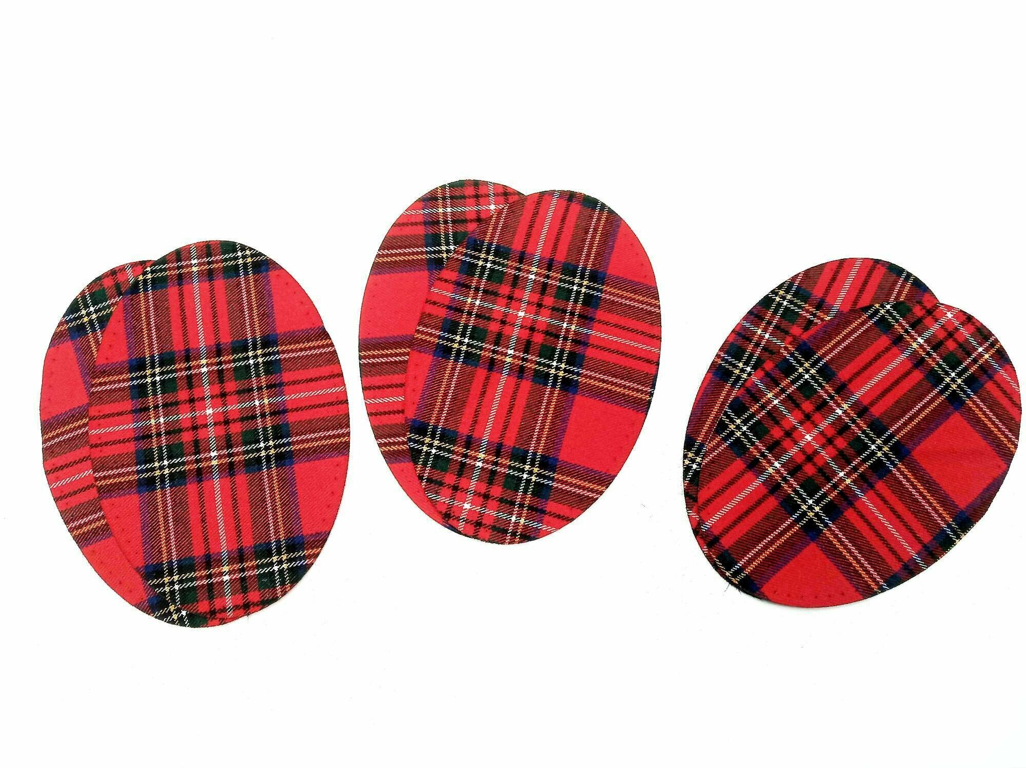 Нашивки на локти клетчатые, набор из 3-х пар красного цвета, 14,8*9,7 см, с перфорацией