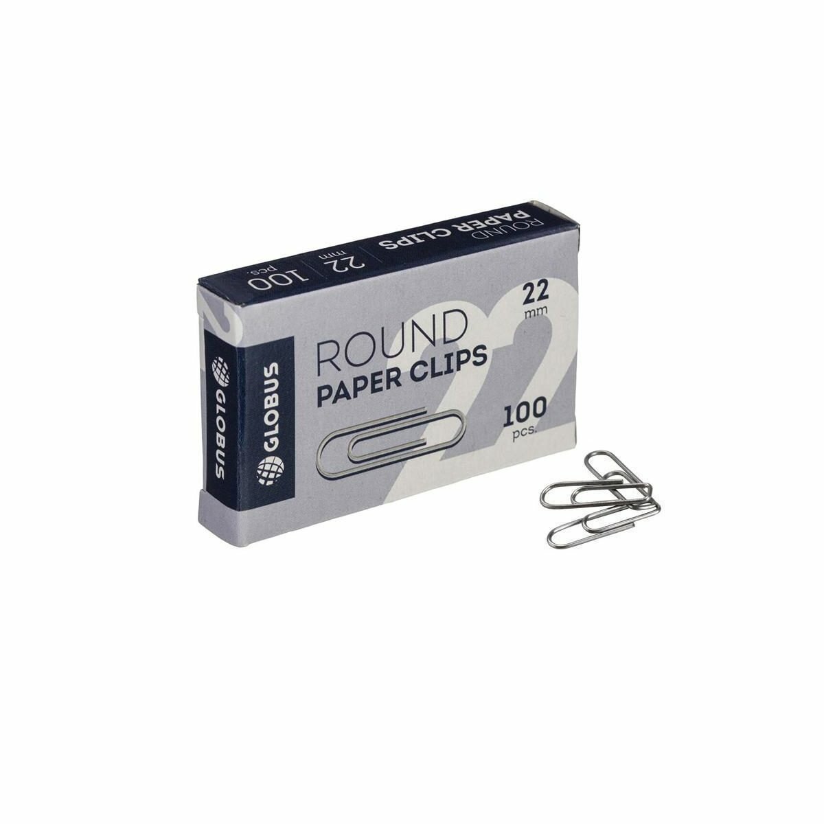 Скрепки Глобус (22мм, металлические, овальные) картонная упаковка, 100шт. (С22-100)