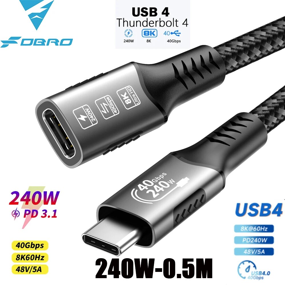 8K USB4 Тип C Кабель 40 Гбит/с 240 Вт PD3.1 QC4.0 Для Samung Thunderbolt 4 Кабель для extend-0.5M
