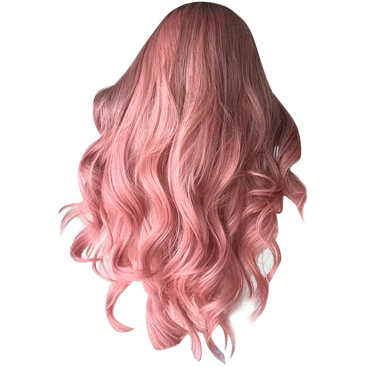 Длинный волнистый парик Женщины девушки розовые вьющиеся средние расставания синтетического теплостойкого парика для косплея костюма