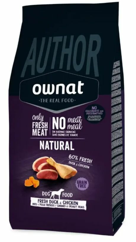 Ownat Author Сухой корм для взрослых собак, со свежим мясом утки и курицы, 3 кг