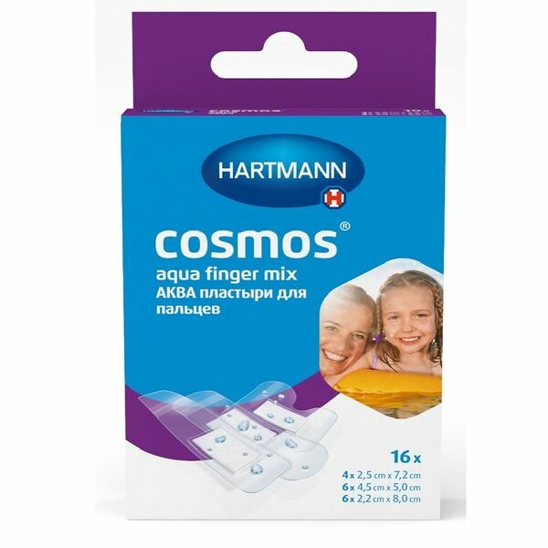 Пластырь нестерильный водонепроницаемый прозрачный Aqua Cosmos/Космос (2,5х7,2см 4шт; 3х4см 4шт; 4х6см 2шт) 10шт