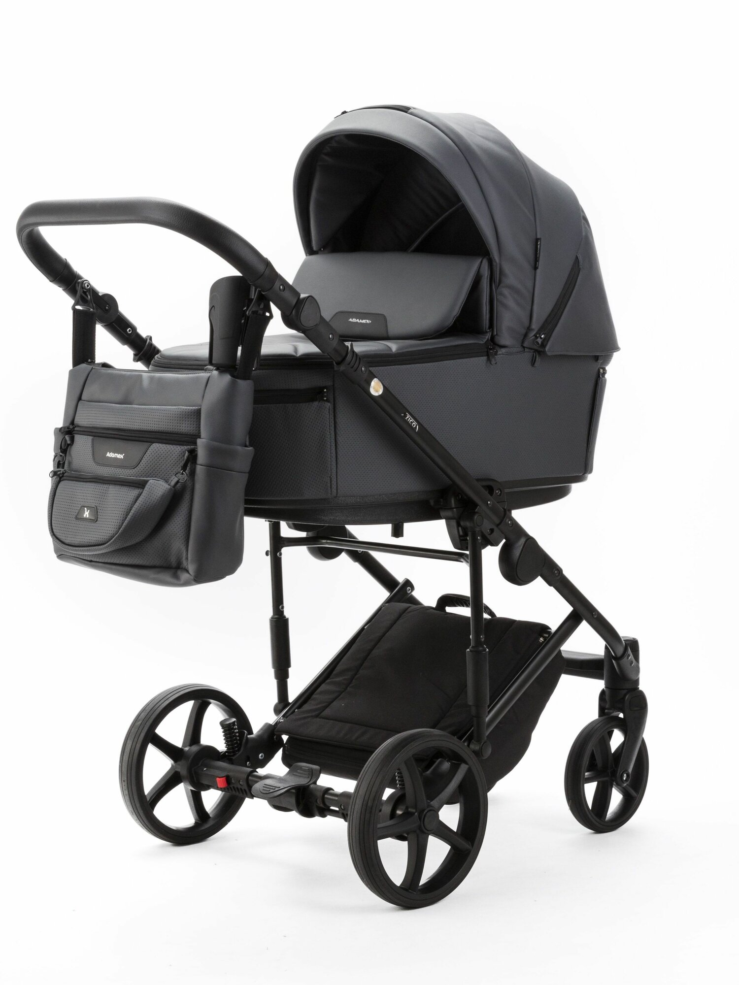 Универсальная детская коляска Adamex Zico NEW Deluxe ZN-SA5 2в1 (Темно-серая экокожа)