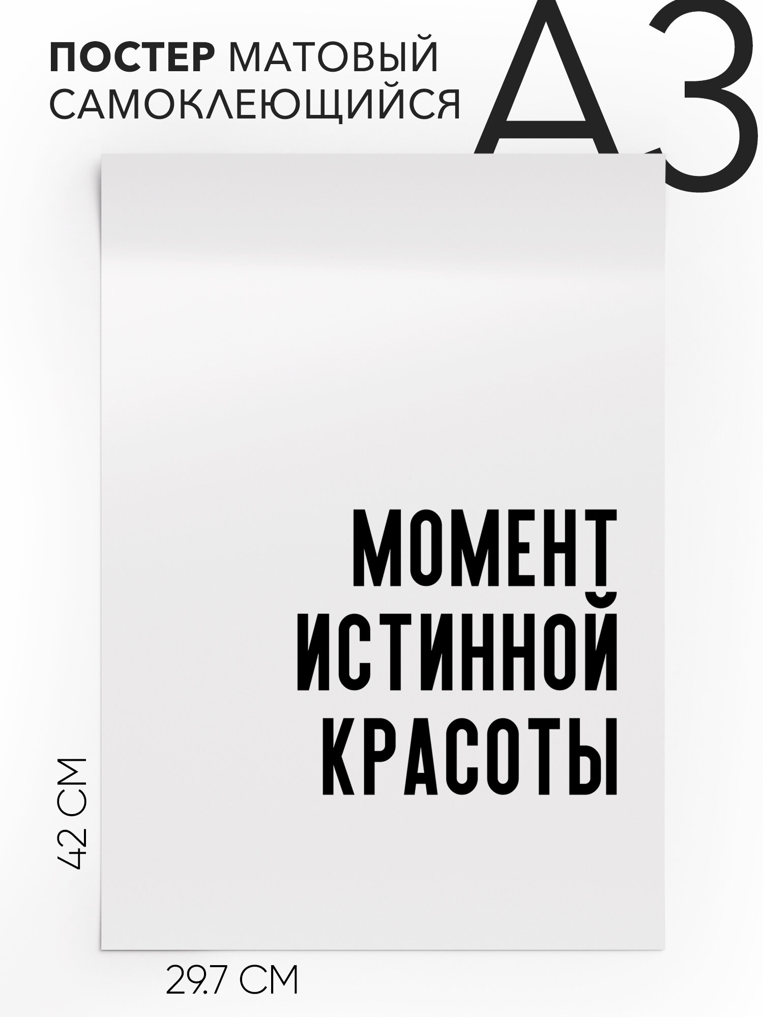 Постер с надписью на стену, плакат - для салонов красоты Момент истинной красоты, Самоклеящийся, 30х40, А3