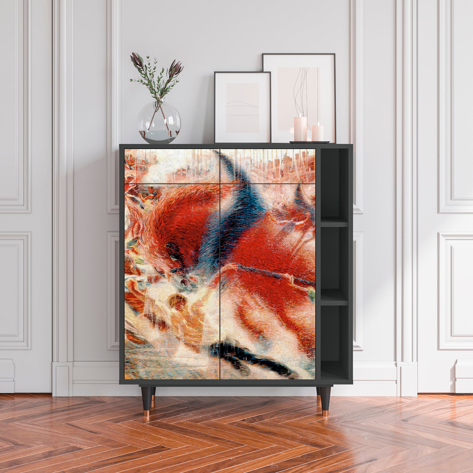 Комод - STORYZ - BS6 The City Rises by Umberto Boccioni, Размер - 94 x 110 x 41 см, Цвет корпуса - , Антрацит