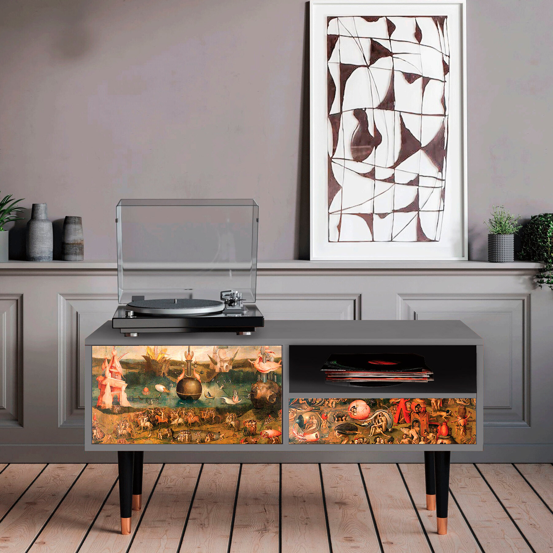 ТВ-Тумба - STORYZ - T3 Garden of Earthly Delights by Hieronymus Bosch, Размер - 115 x 59 x 48 см, Цвет корпуса - , Серый