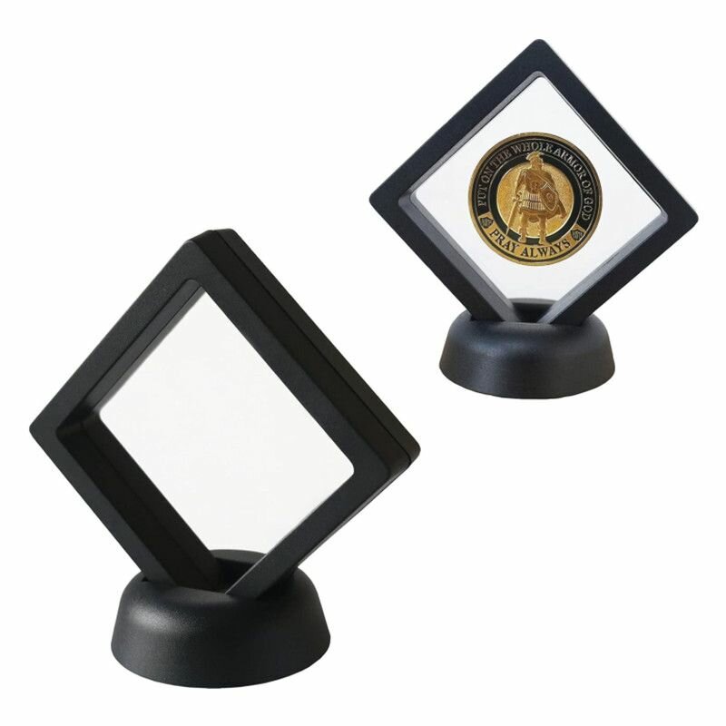 Мембранная футляр-рамка (размер 11*11см) для украшений и монет с прозрачной мембраной, с круглой подставкой, черная