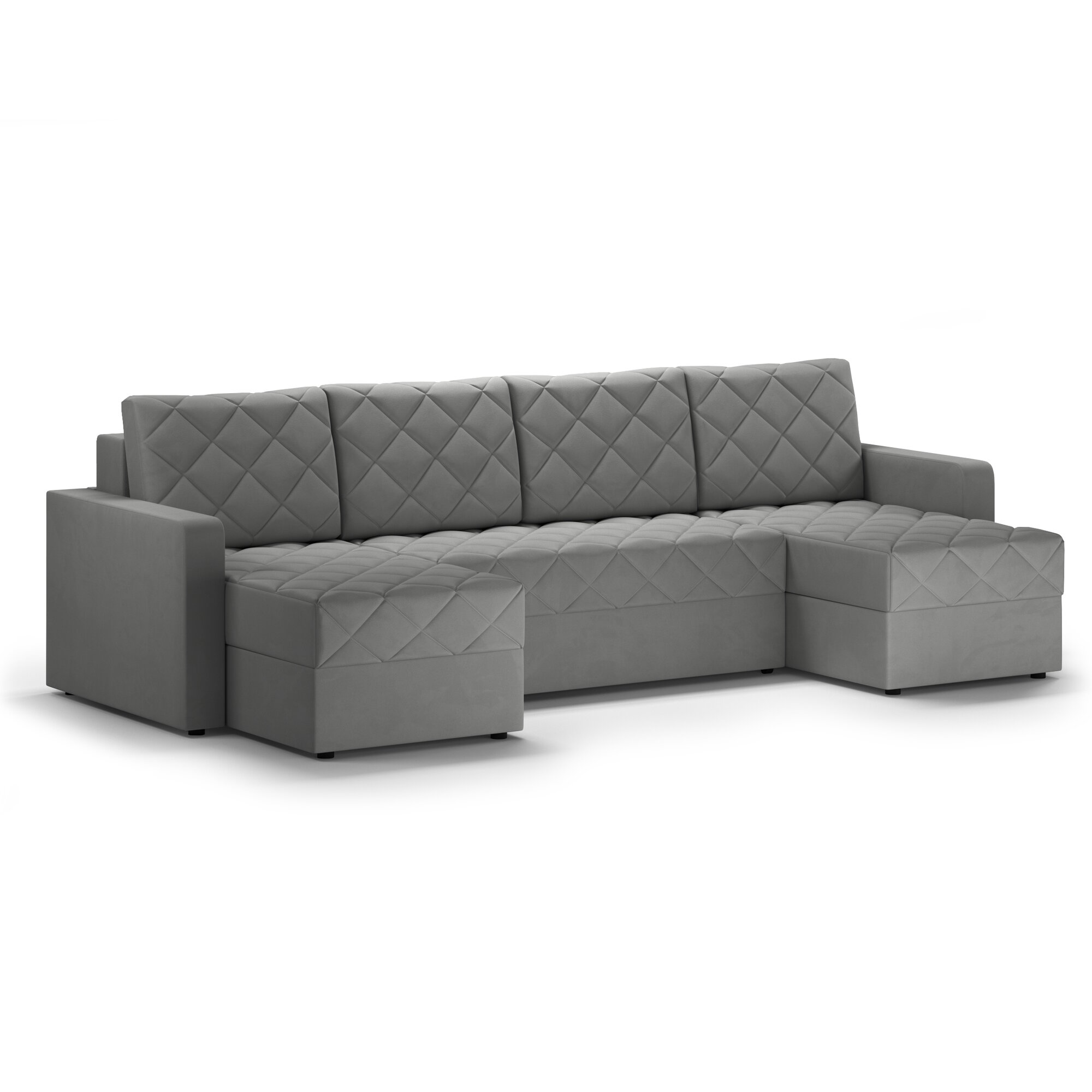 П-образный диван "ART-103" 308х155х81, 150х280, 4 места, серый велюр